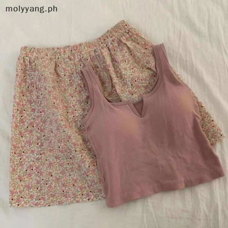 LYN Floral Elastic Waist Pajama Vest With Padded Chest Pajama Pants ...