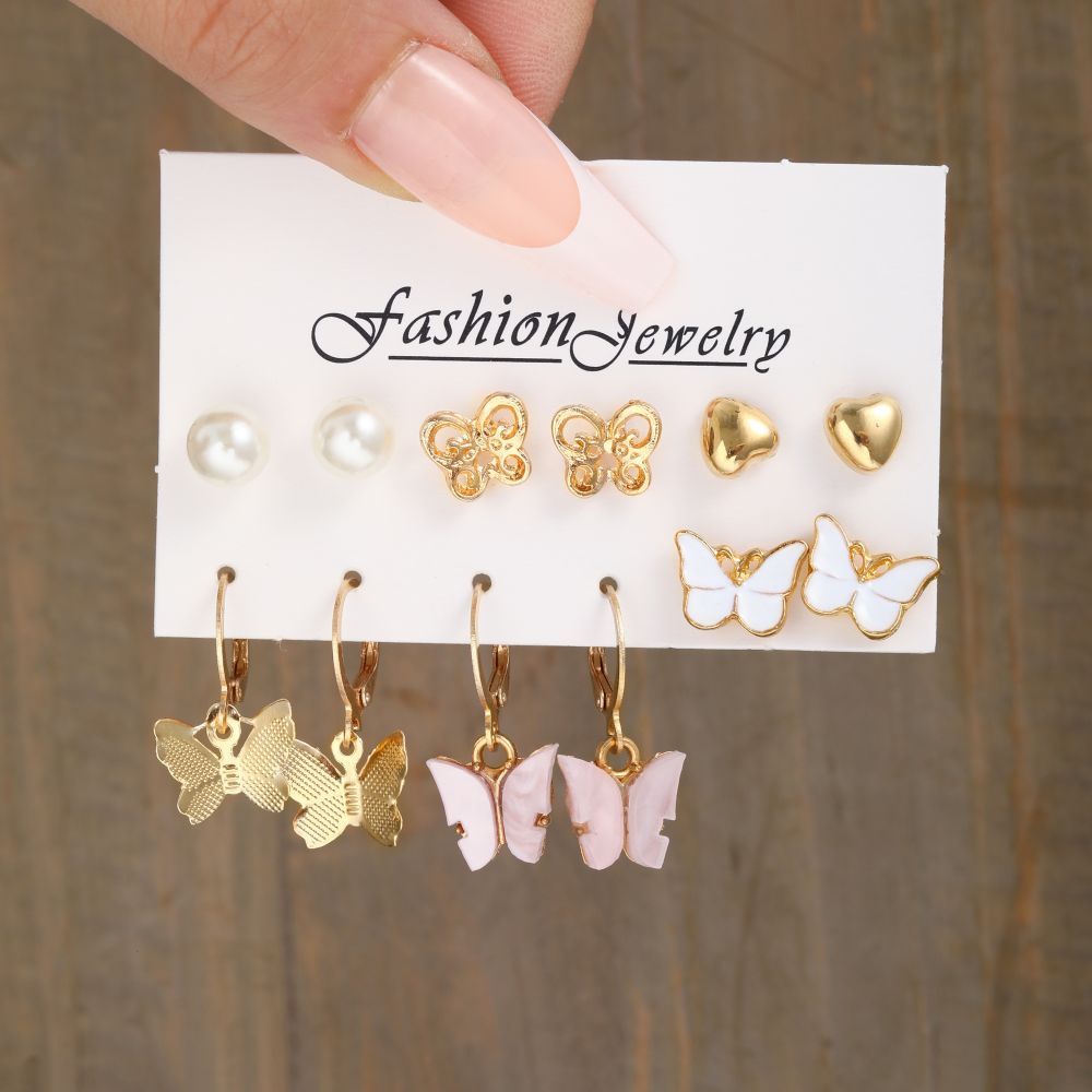 14K Gold Hoop Earrings for Women Retro Pearl Butterfly Hypoallergenic ...