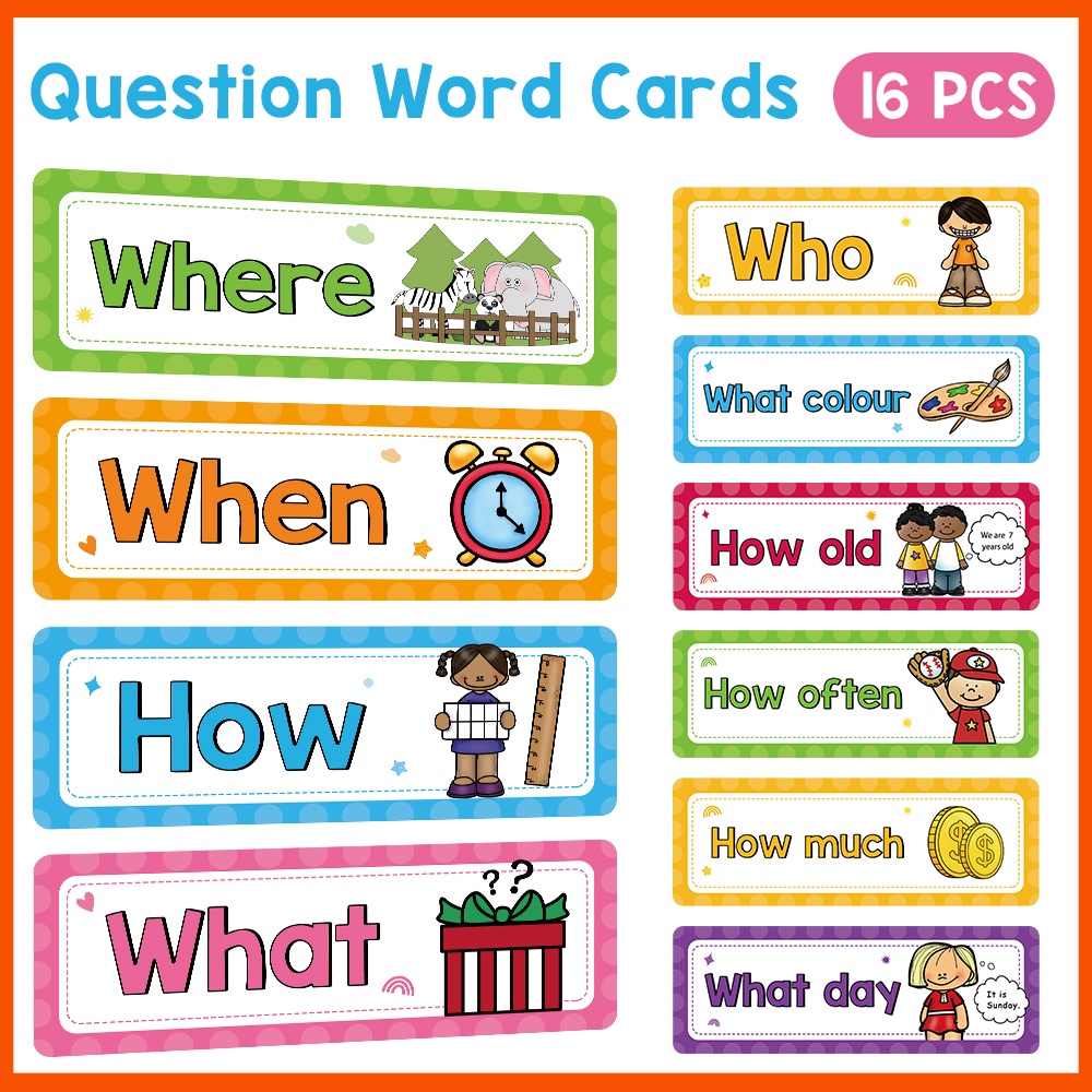 16 pcs Question Words Learning Flashcards Bulletin Board Headliners ...