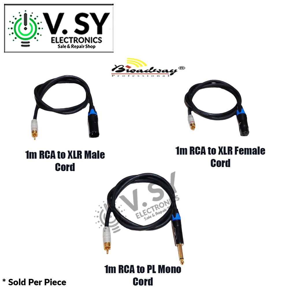 Broadway 1meter RCA to XLR Male/RCA to XLR Female/RCA to PL Mono Cord ...