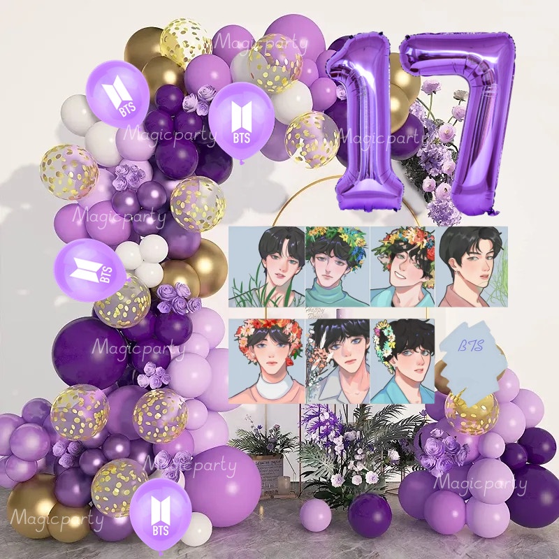BTS Balloon Garland Arch Kit Purple Number Foil Party Decorations ...