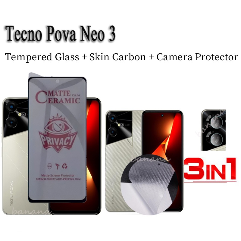 Tecno Pova Neo 3 Anti-Spy Privacy Tempered Glass For Tecno Pova Neo3 3 in 1 Ceramic film and ...