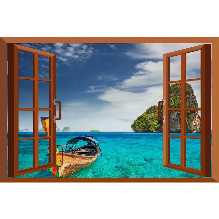 Sea 3D Window View Sticker Wall Art Vinyl Decal Summer Beach Landscape ...