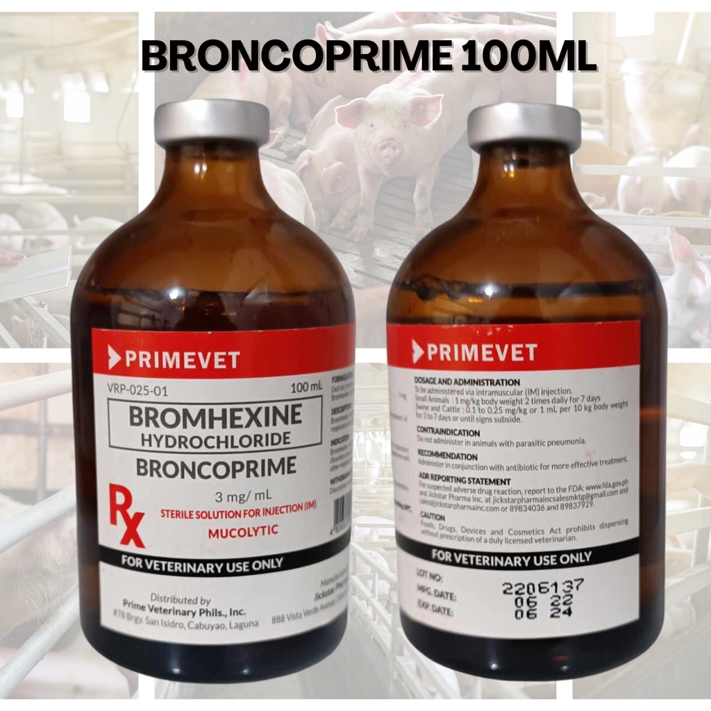 100ml Broncoprime bromhexine mucolytic for pet animals pigs cattle ...