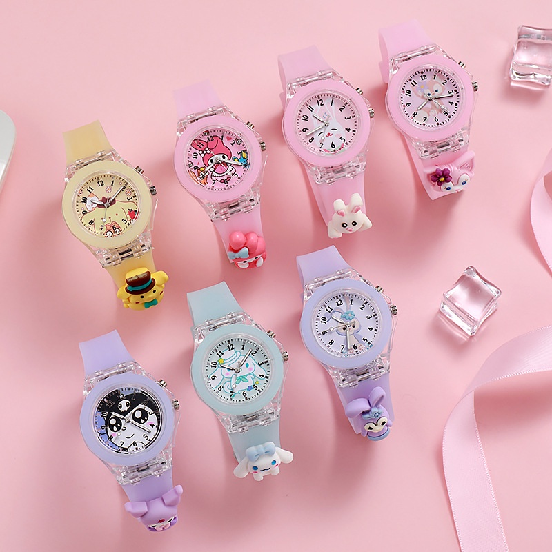 Sanrio Jelly Colored Cute Cartoon Kids Watch with Flash Lights Cartoon ...