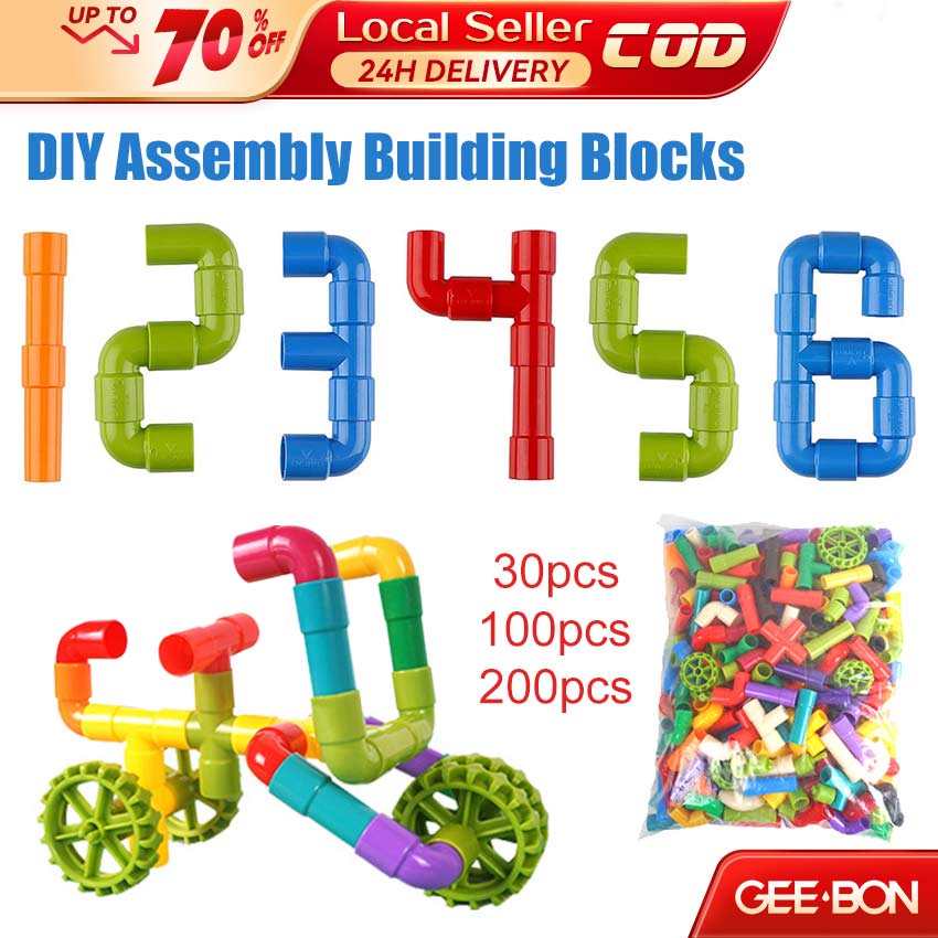 GEEBON Pipe Building Blocks Toy Pipeline Tunnel Construction Assembling ...