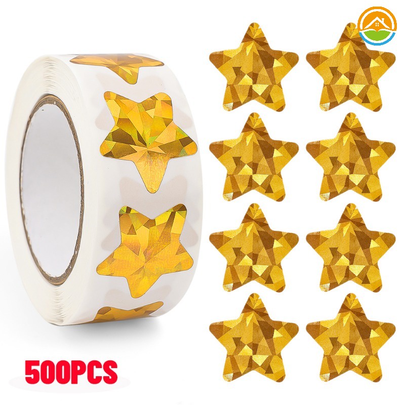 500Pcs/Roll Kids Foil Laser Star Sticker Labels Teacher Crafts Supplies ...