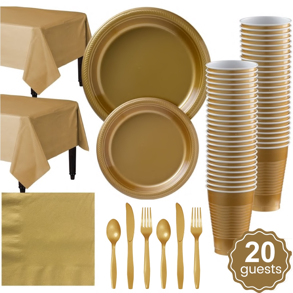 New Gold Monochrome Party Set Disposable Tableware Disposable Plastic ...