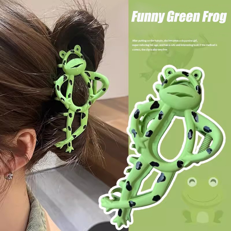 Funny Frog Shark Hair Claw Back Head Hair Shark Clip Green Frog Hair ...