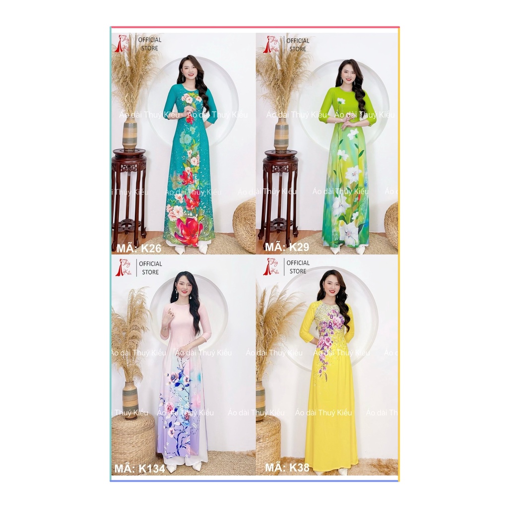 Beautiful traditional ao dai models K26 K29 K38 K134 Japanese Silk fabric 3D printed Thuy Kieu ...