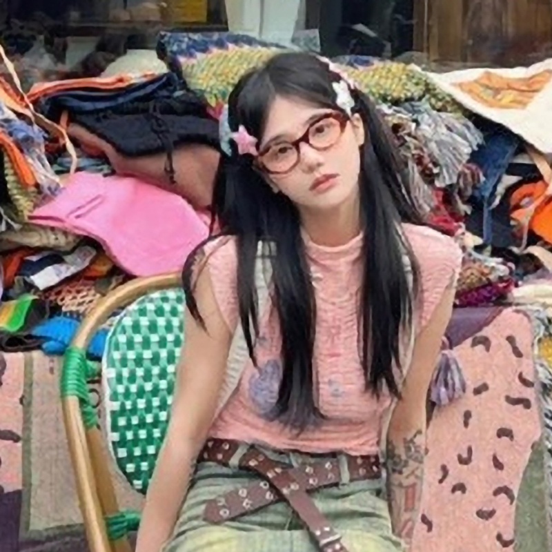 LHJ Summer Cartoon Retro Print T-shirt Women Dopamine Half Turtleneck ...