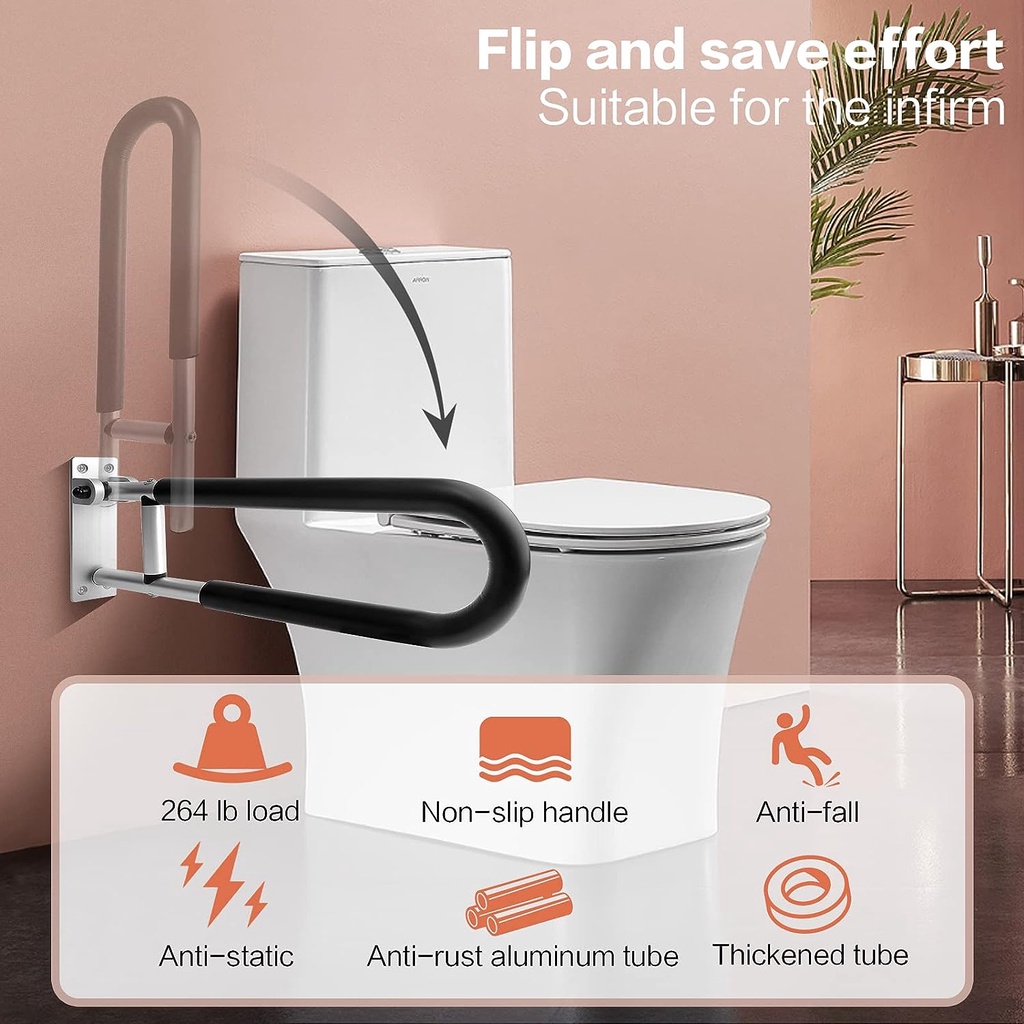 Flip Up Grab Bar for Bathroom U-Shaped Aluminium Toilet Safety Rail for ...