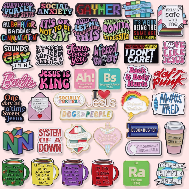 Creative Colorful English Text Enamel Brooch Rainbow Color Cup Love ...