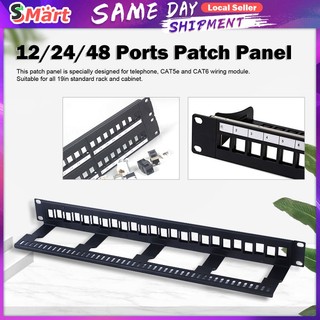 12/24/48 Ports 1U Patch Panel With CAT7 CAT6A CAT6 RJ45 Shielded Keystone Wall Mount Network ...