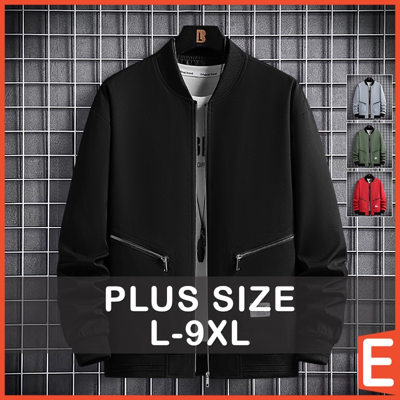 [L-9XL] Plus Size Bomber Jacket Men Korean Stand Collar Long Sleeve Pocket Zipper Jackets Man ...