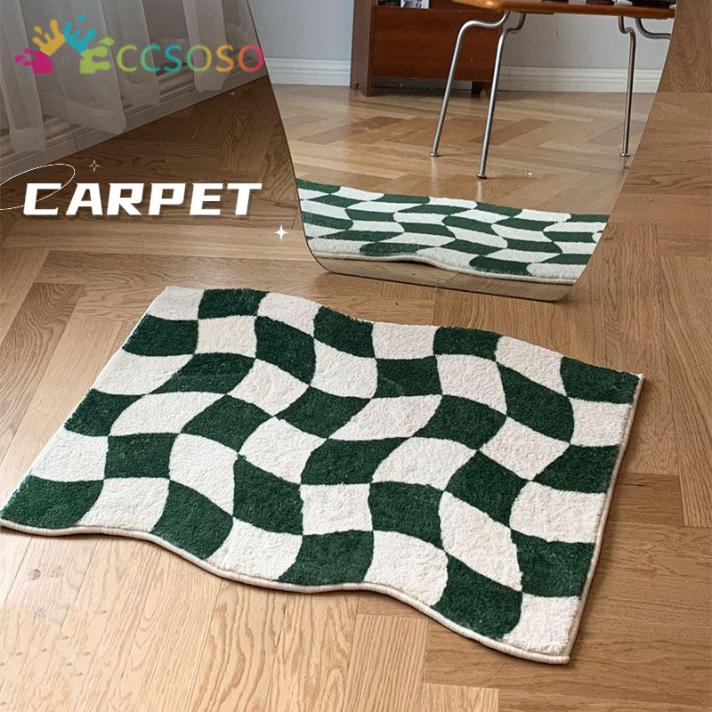 Ins Green Checkerboard Checkered Retro Carpet Bedroom Bed Blanket ...