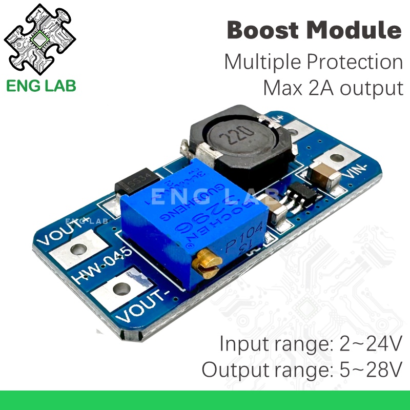 ENGLAB★MT3608 2A DC-DC Step Up Converter Boost Module Adjustable Step Up Voltage Regulator Board ...