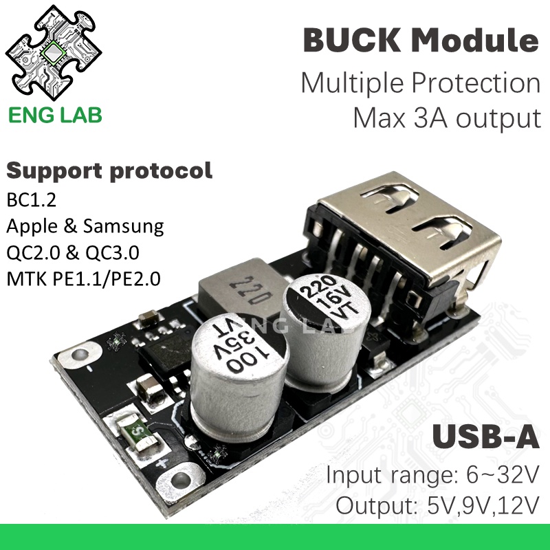 ENGLAB★USB-A Buck Module Converter Protocol Support BC1.2/QC2.0/QC3.0 ...