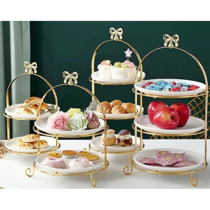 24K Multi Tier Gold Display Cake Stand and Fruit Stand with Plate ...
