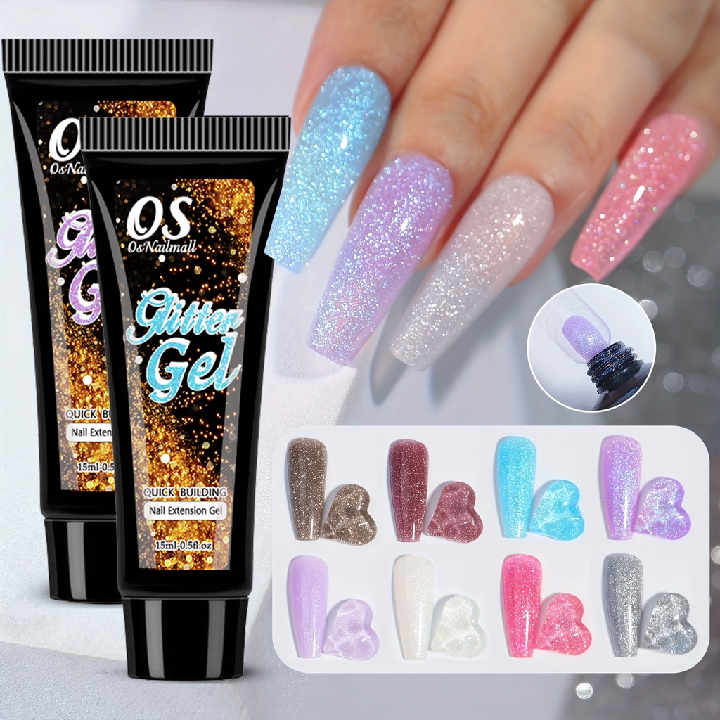 Poly Nail Gel Set Glitter Poly Nail Extension Gel Kit Builder Nails ...