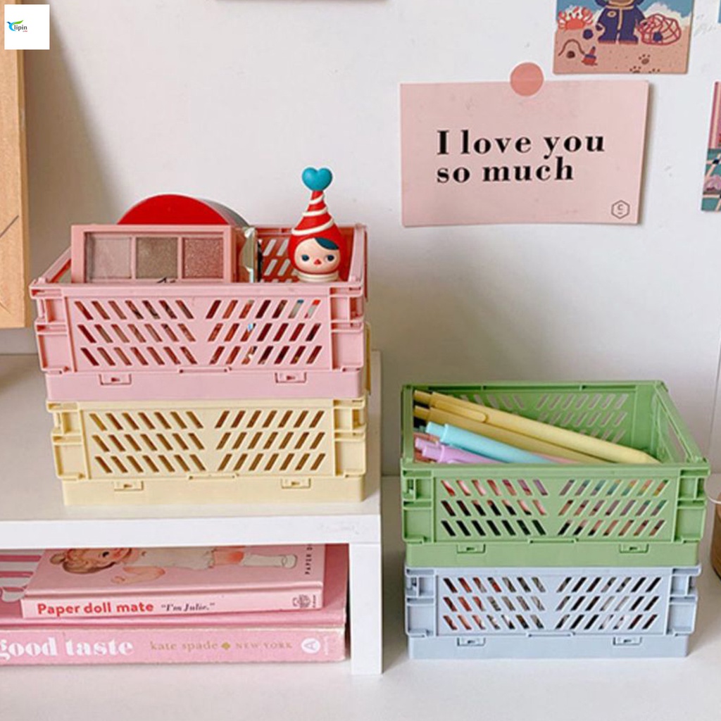 Mini Plastic Baskets Folding Colorful Crates Desktop Drawer Organizers ...