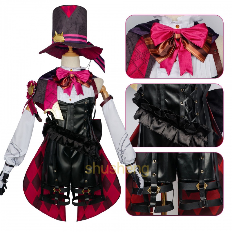 Genshin Impact Lynette Lyney Cosplay Costume Magician Outfit Skirt Ear ...