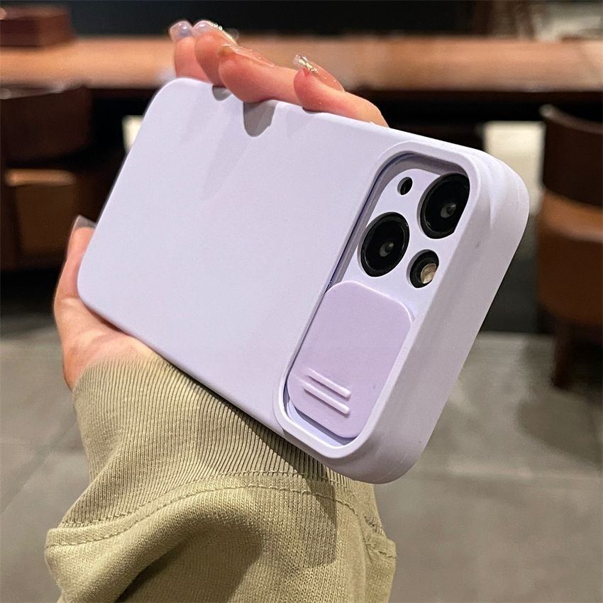 Solid color sliding window silicone case for iPhone 14 13 12 11 Pro Max ...