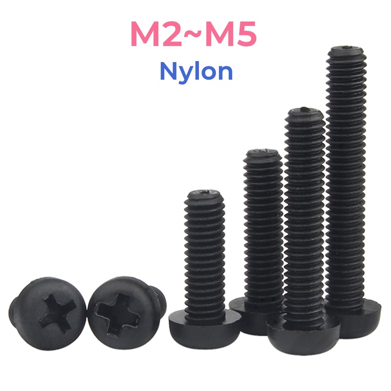 Black PA66 Nylon Phillips Pan Head Cross Round Screw Bolt Plastic M2 M2 ...