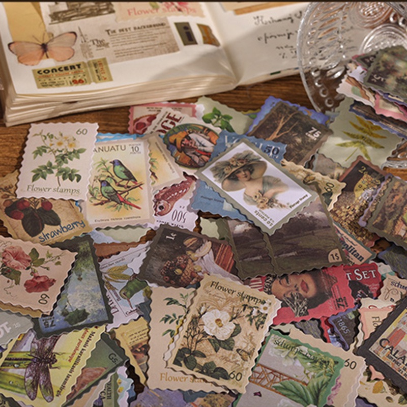48 Pcs Retro Stamp Series Stickers Pack Multi-pattern Scrapbook Deco ...