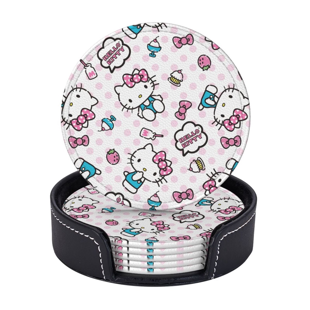 Sanrio Hello Kitty Coasters ,6 Pcs Leather Coasters with Holder ...