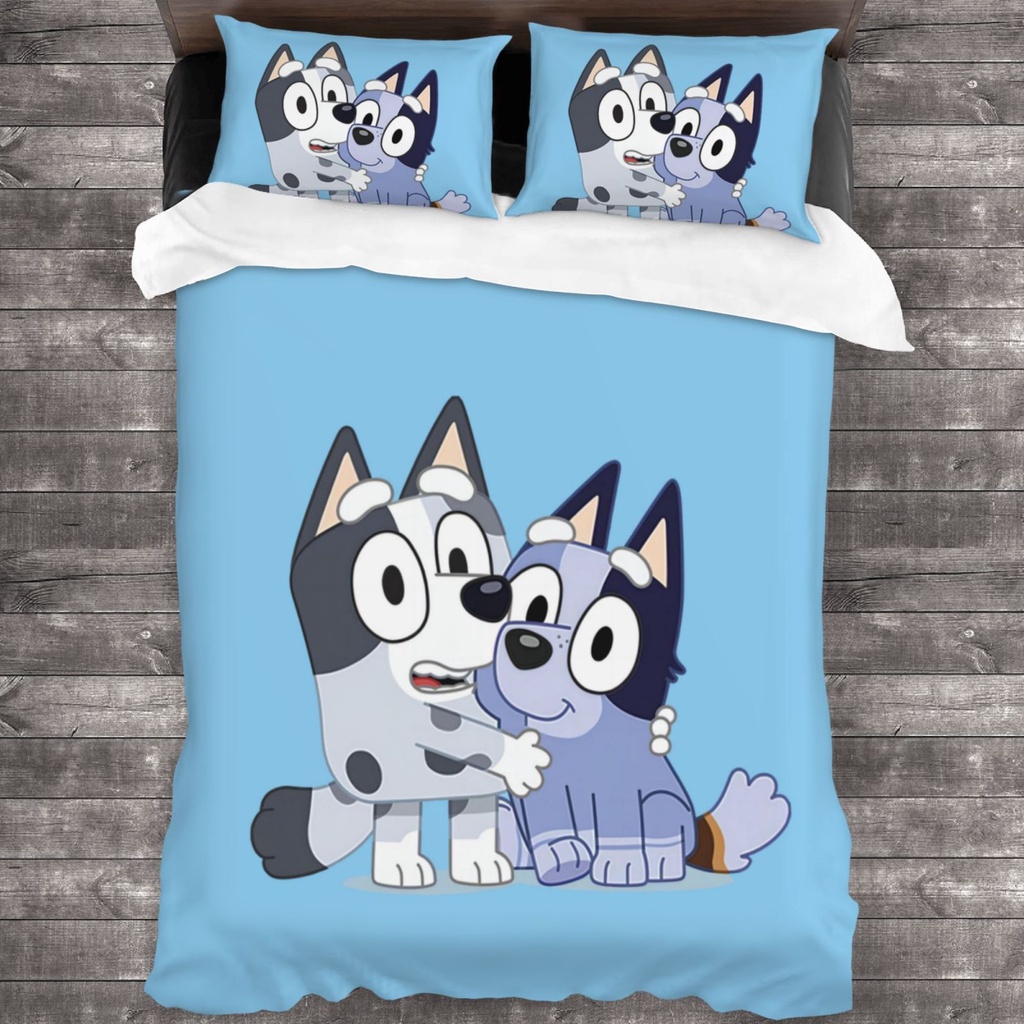 3 in 1 Bluey 3-Piece Bed Sheets Set 3D Print Cartoon Quilt Set Soft ...
