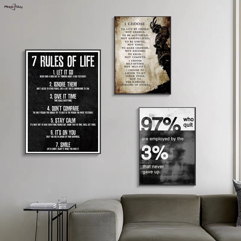 Inspirational Quotes Canvas Poster 7 Rules of Life Motivational ...
