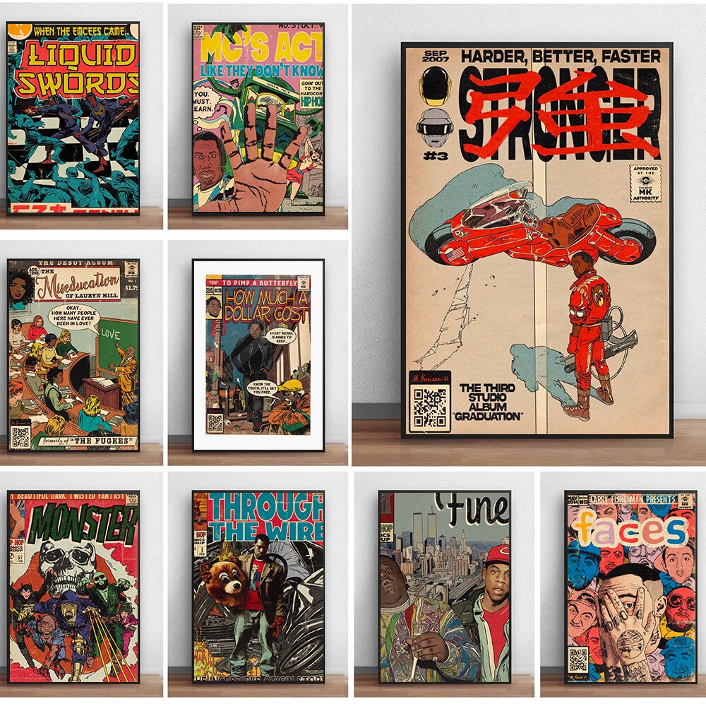 Hip Hop Comic Art Prints Notorious BIGKanye West Music Canvas Painting ...