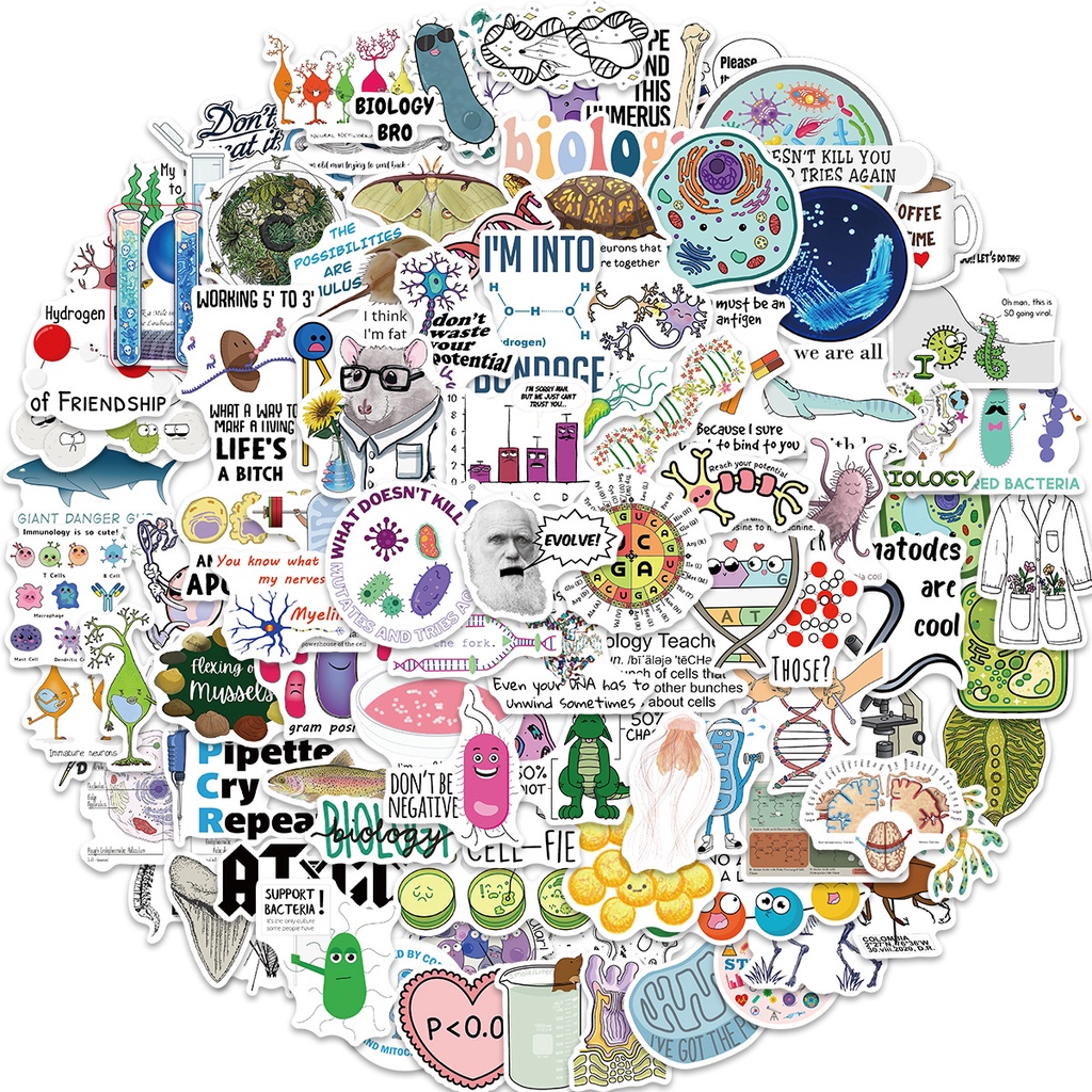100/50PCS Cartoon Biology Subject Waterproof Graffiti Stickers For ...