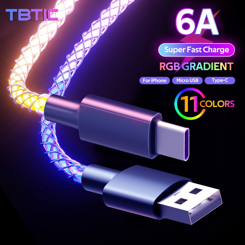66W RGB Fast Charging Micro usb Type C Flow Colorful Streamer Glowing ...