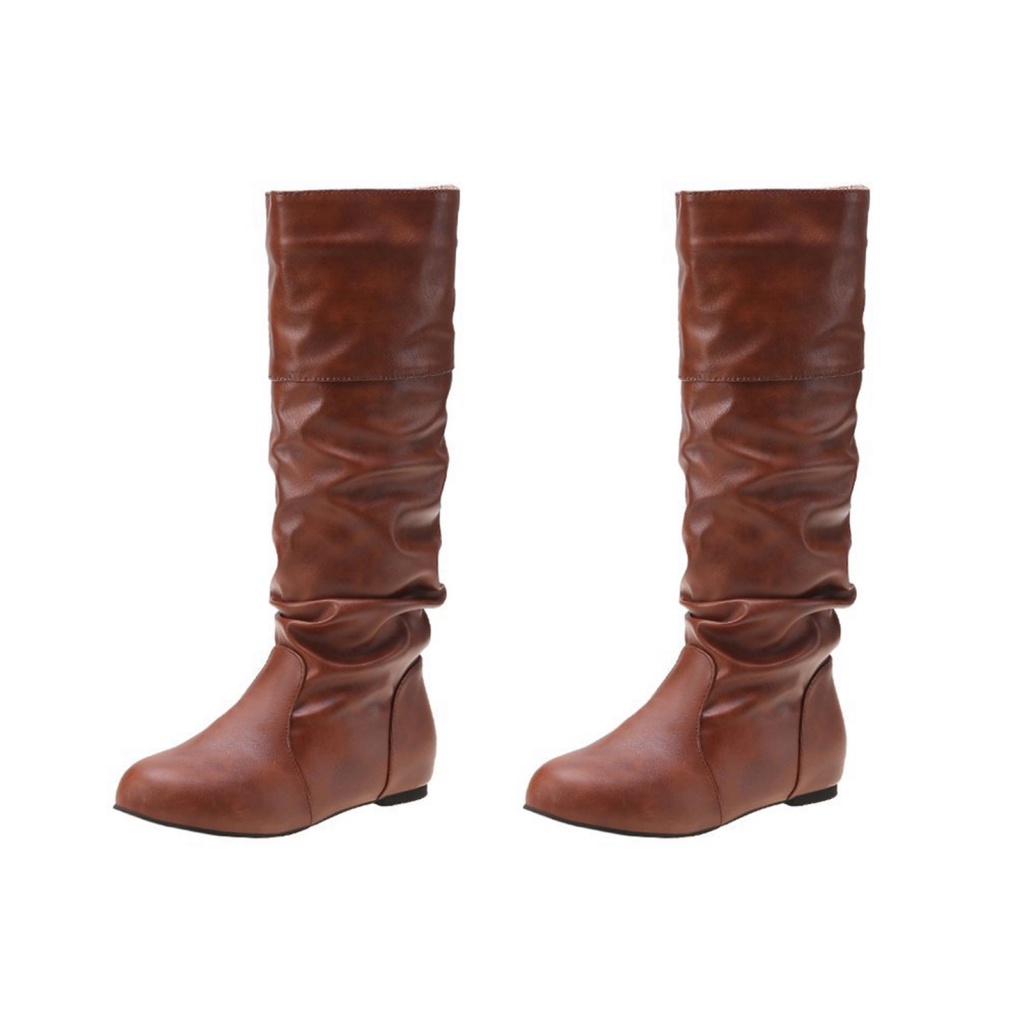 cowboy.br Women Winter Mid Calf Boots Round Toe Faux Leather Slouchy ...