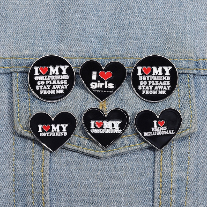 I Love My Boyfriend Girlfriend Enamel Pin Brooches Cartoon Heart Brooch Creative Letter Text ...