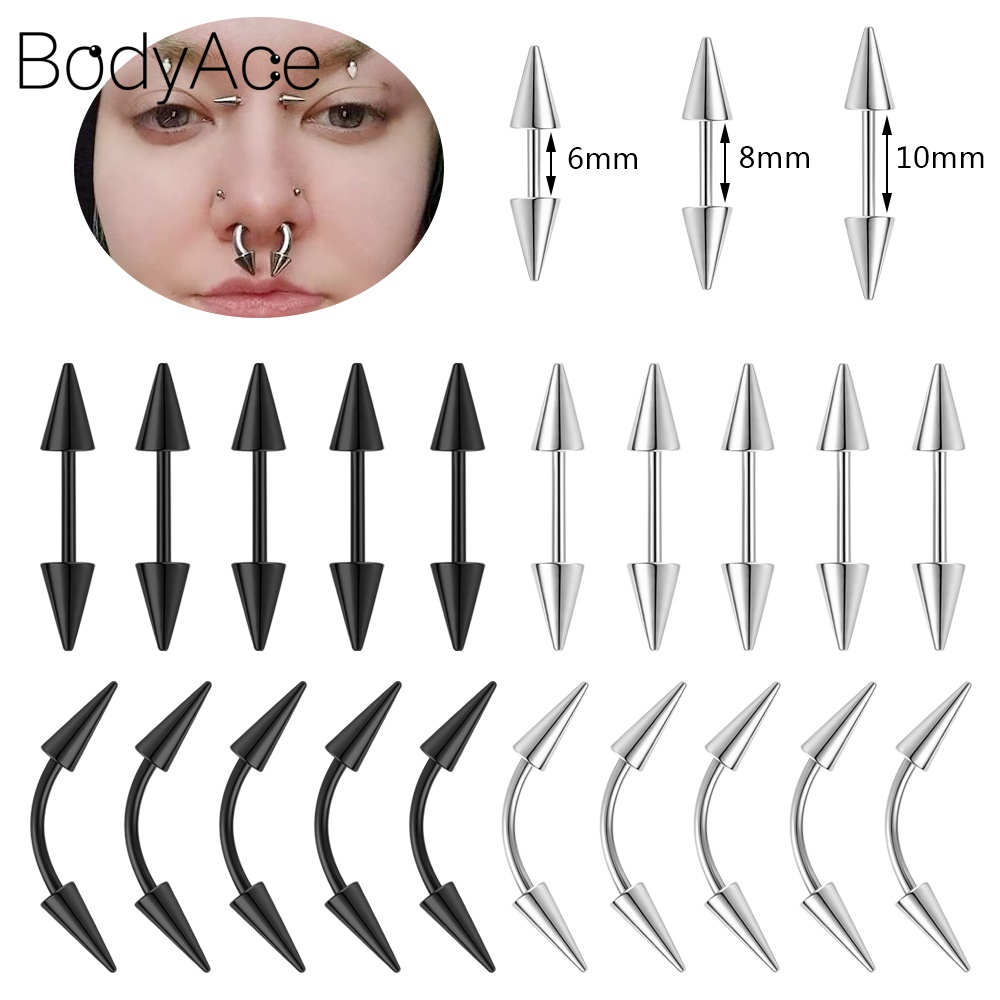 Bodyace 1 PC Punk Long Spike Eyebrow Piercing Stainless Steel Bridge Ring Cartilage Earrings ...