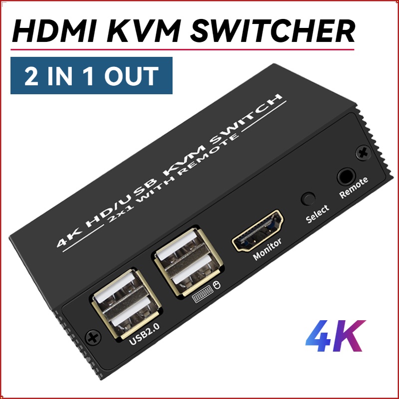 HDMI KVM Switch 2x1 4K HDMI USB Switch Selector 2 In 1 Out with Desktop ...