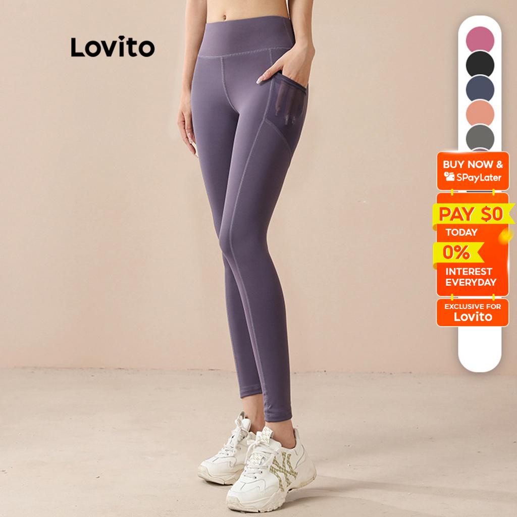 Lovito Sporty Plain Pocket Dri Fit Sports Leggings For Women Lna10154
