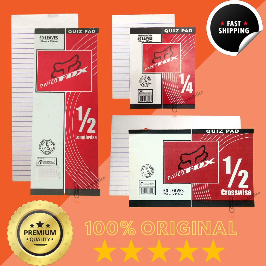 Quiz Pad 50 Sheets per pad ( 1/4, 1/2 Lengthwise, 1/2 Crosswise) Quiz Booklet Intermediate Pad ...