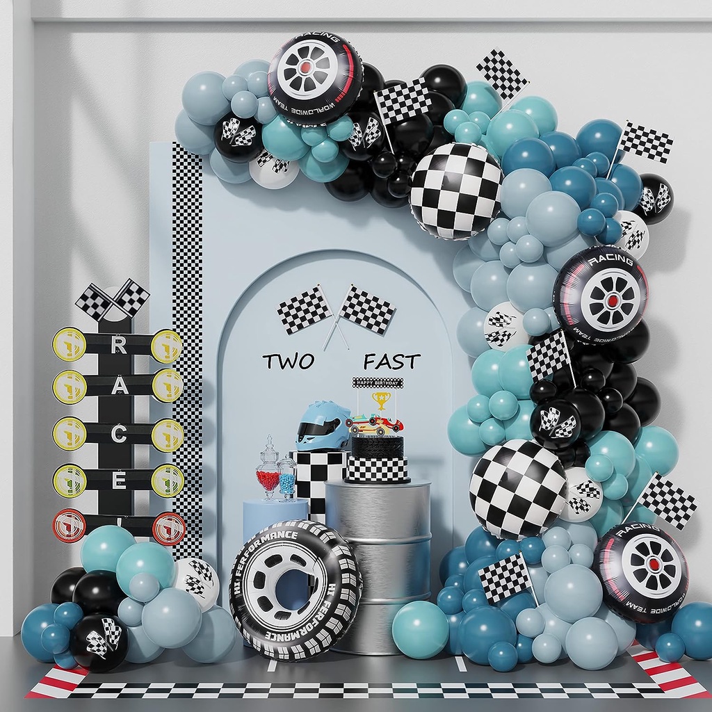 139Pcs Racing Car Theme Balloon Garland Arch Kit Sea Blue Black Latex ...