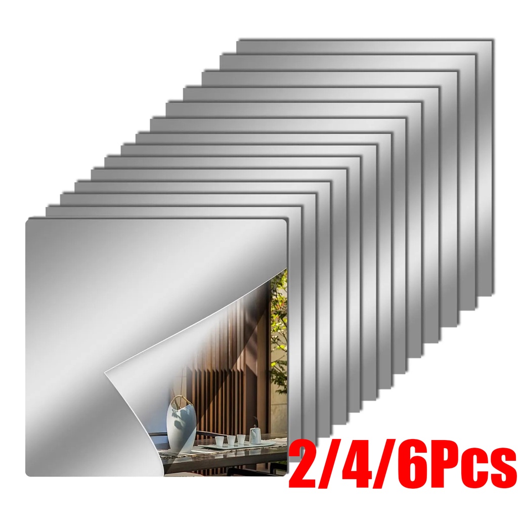 2/4/6Pcs Self Adhesive Acrylic Mirror Stickers/20*20cm DIY Flexible ...