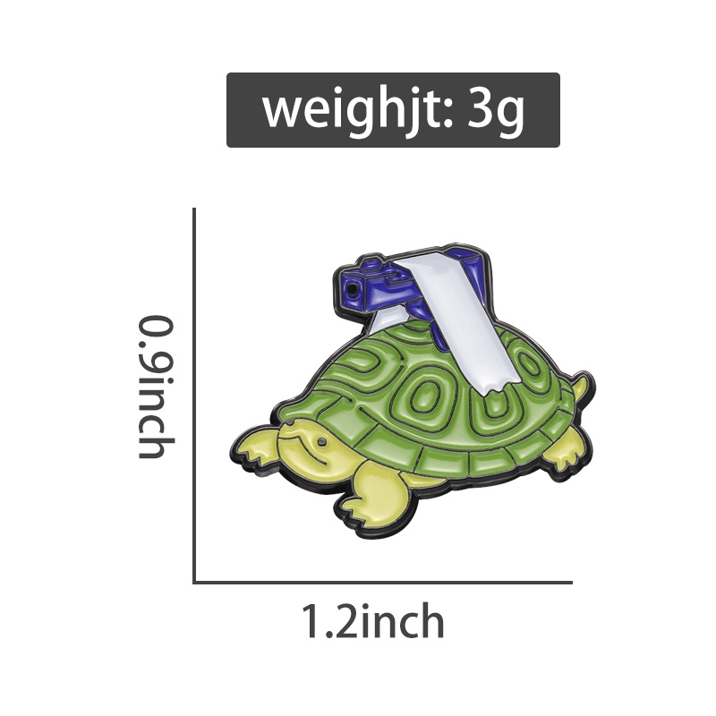 Cute Little Turtle With Gun Brooch Enamel Pins Funny Cartoon Animal ...