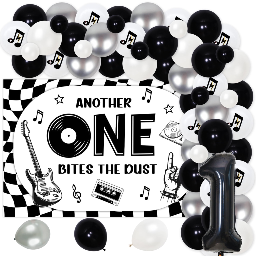 JOLLYBOOM Another One Bites the Dust 1st Birthday Decorations,Black and ...