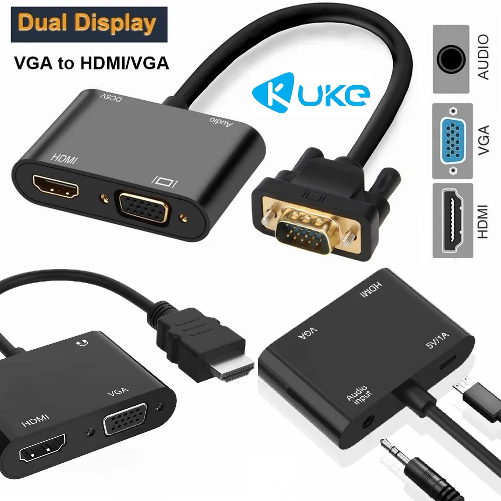 KUKE 2 IN 1 VGA Splitter 1080P VGA to HDMI VGA Adapter For Desktop ...