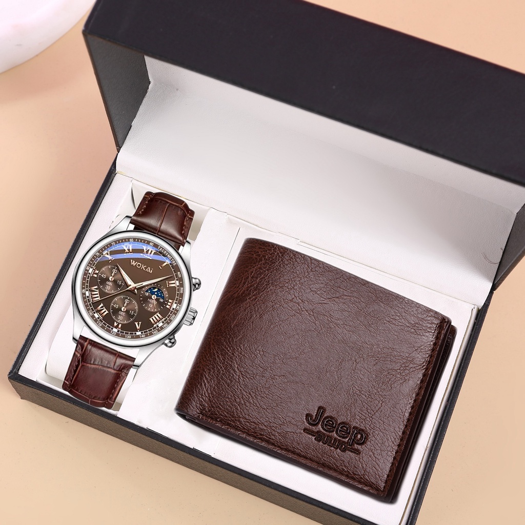 2pcs Men Set with Watch and Wallet Leather Causal Business Watches Gift ...