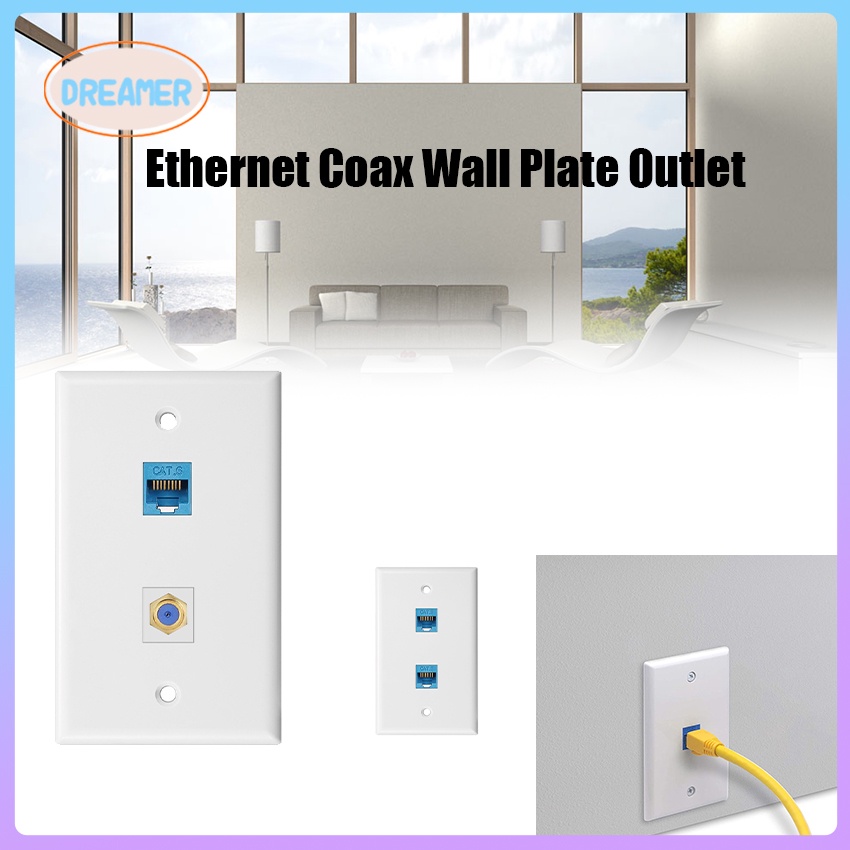 Ethernet Coaxial F Type Wall Face Plate with 1 Cat6 Keystone Port and 1 ...