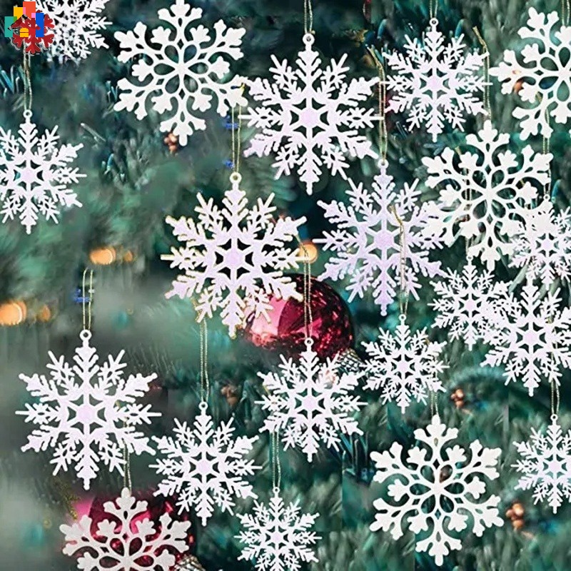 Christmas Beautiful Glitter Snowflake Strings Christmas Tree Hanging ...