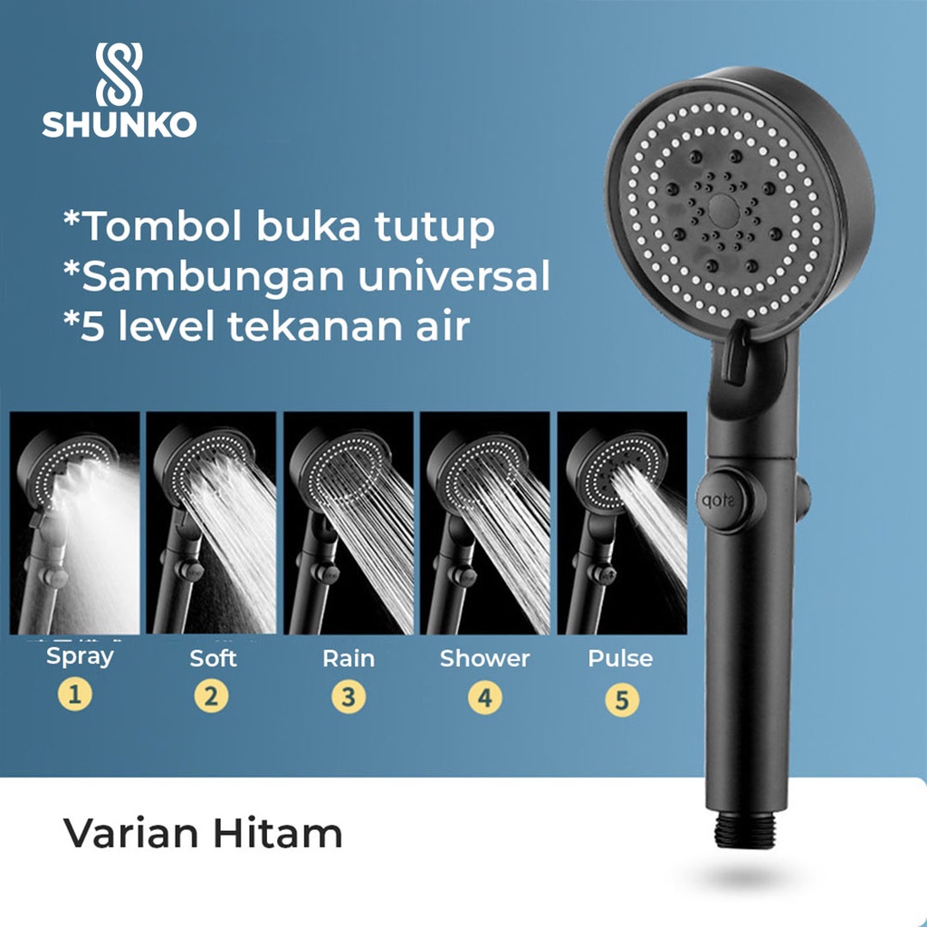 Shunko Shower Head Minimalist 5-Level Water Pressure Complete With 2 ...